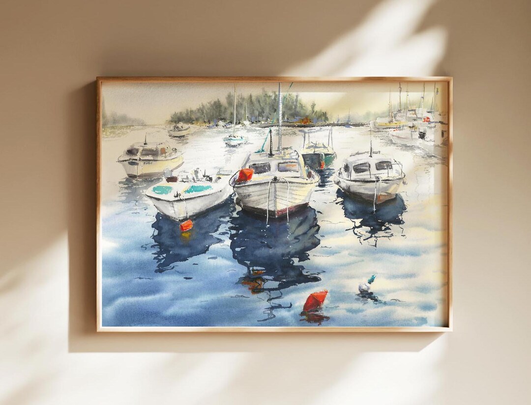 Watercolor Boats Print, Digital Print, Wall Art, Coastal Decor, Seaside ...