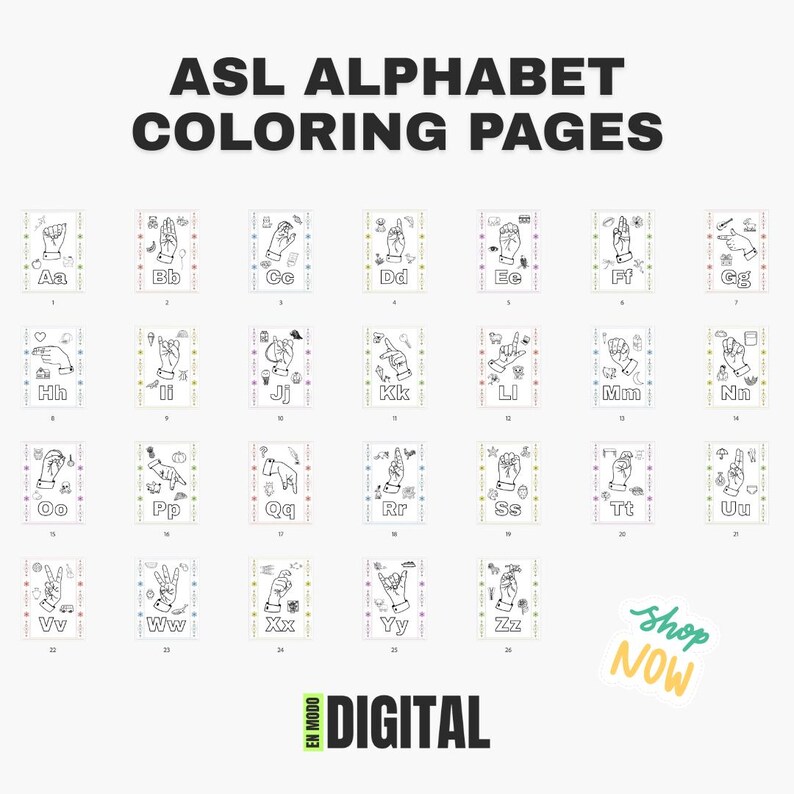 ASL & Abcs Learning: Sign Language Coloring Pages (digital Download ...