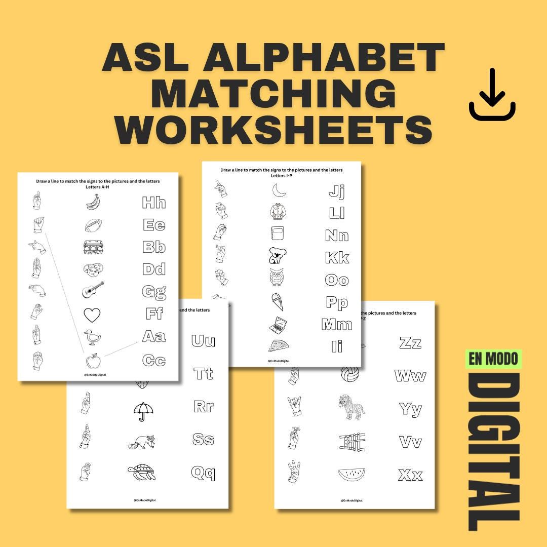 ASL Alphabet Matching: A-Z Coloring Pages (digital Download) - Etsy