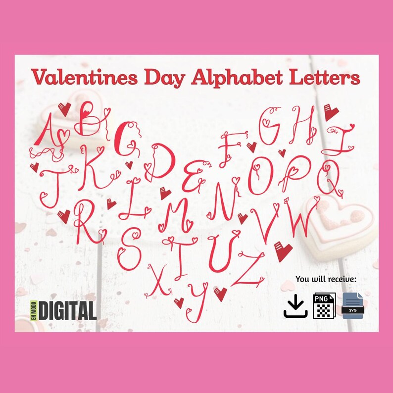 Valentines Alphabet Letters, Red SVG PNG Cut Files (digital Download ...
