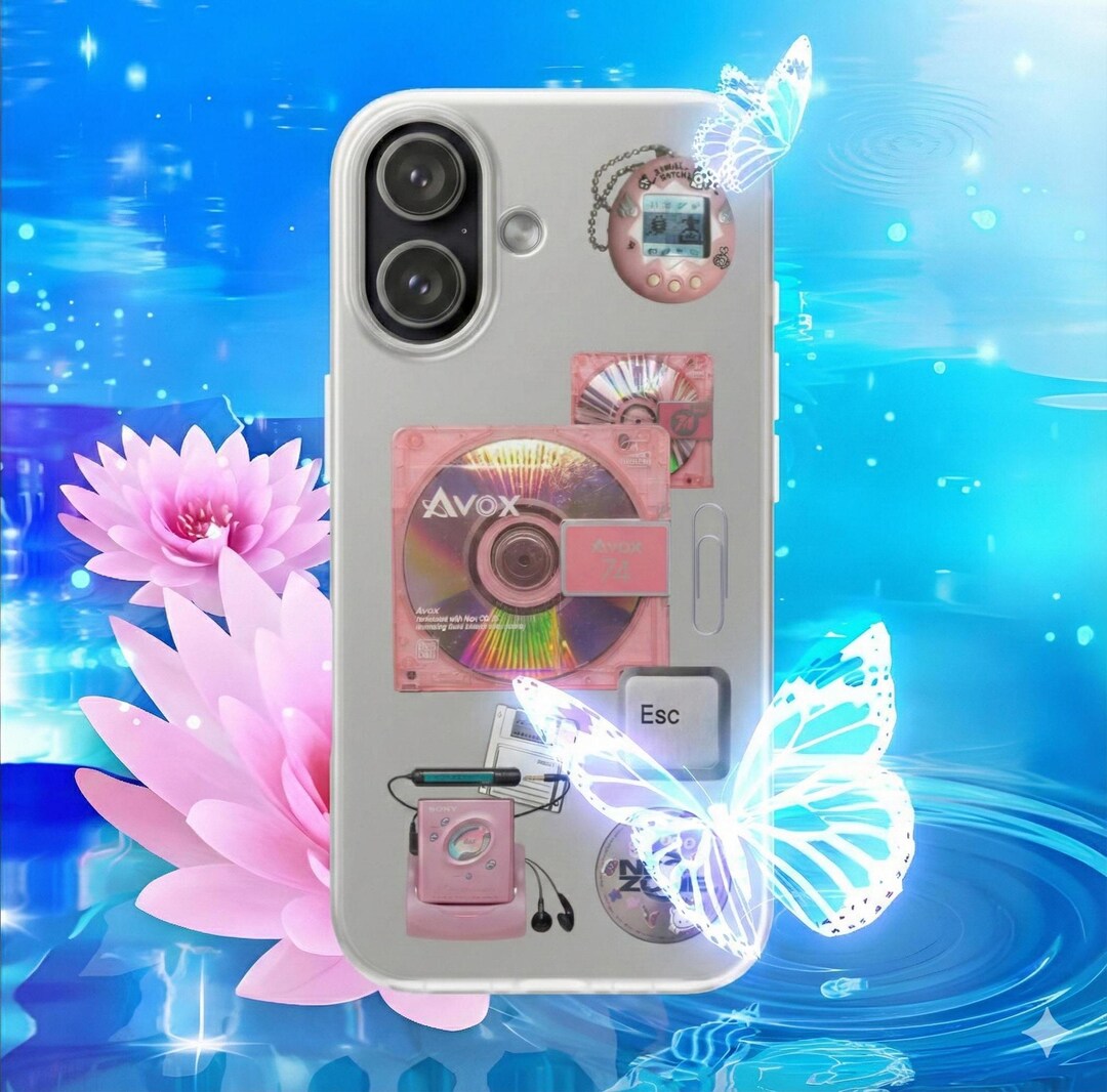 Pink Y2K Retro Tech Phone Case | Tamagotchi Minidisc Walkman Collage ...