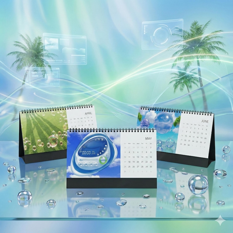 Frutiger Aero 2026 Desktop Calendar | Y2K Glossy Tech Aesthetic ...