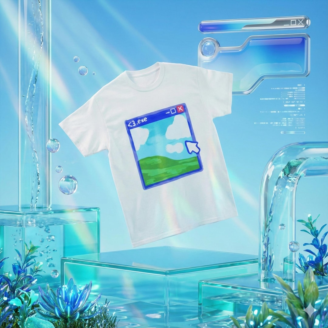 Frutiger Aero Bliss Hill T-shirt, Windows XP Aesthetic Graphic Tee, Old ...