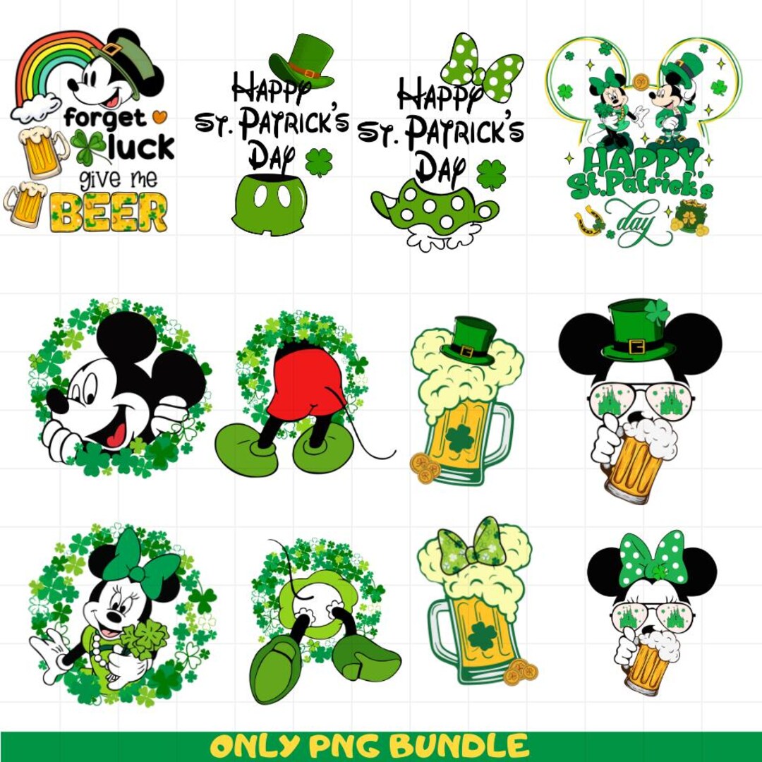 Happy St Patrick's Day Mouse and Friends Png Bundle, Saint Patrick's ...