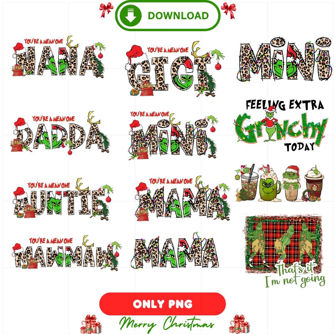 Grinch Leopard Christmas PNG Bundle, Nana Gigi Mama Mini Auntie Name ...
