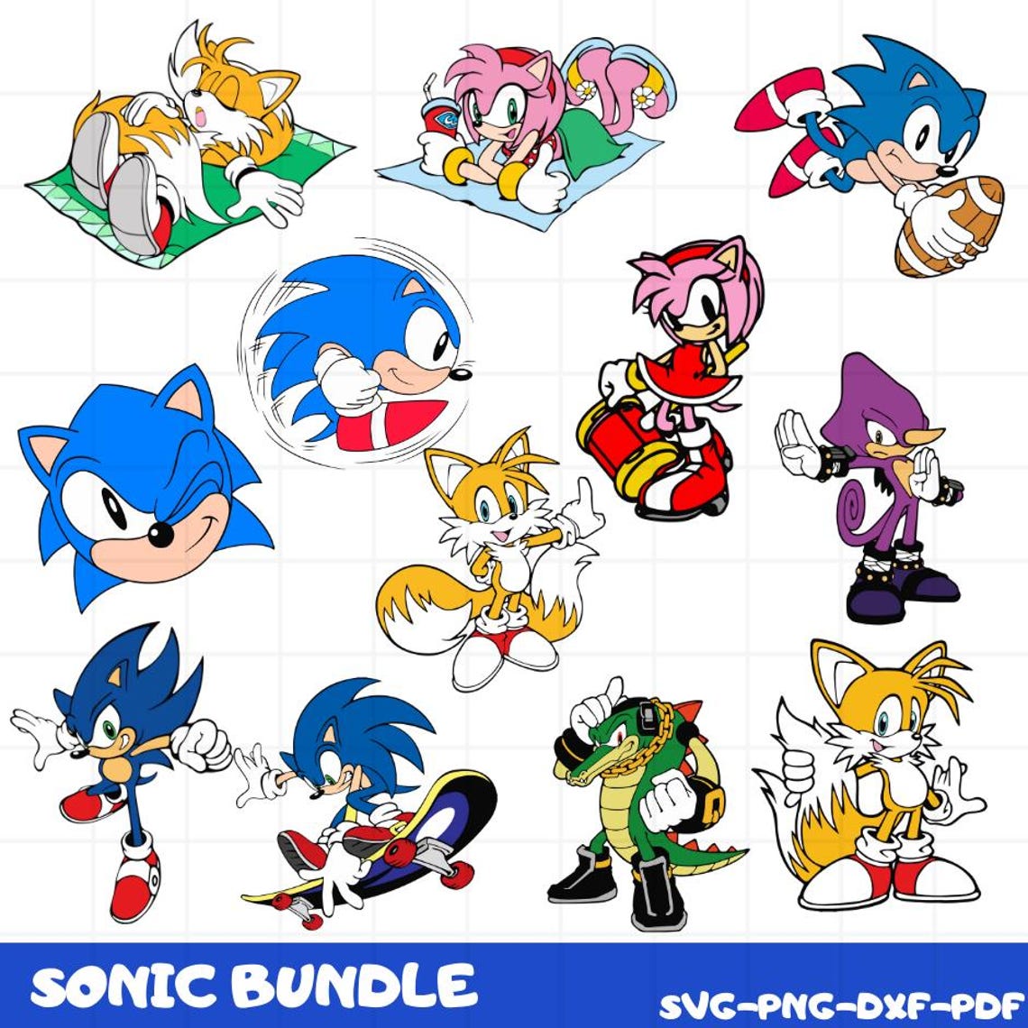 Sonic SVG Bundle, Sonic the Hedgehog Clipart, Tails and Knuckles PNG ...