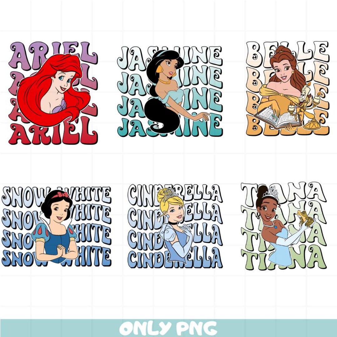 Disney Princess PNG Bundle, Ariel Belle Jasmine Cinderella Snow White ...