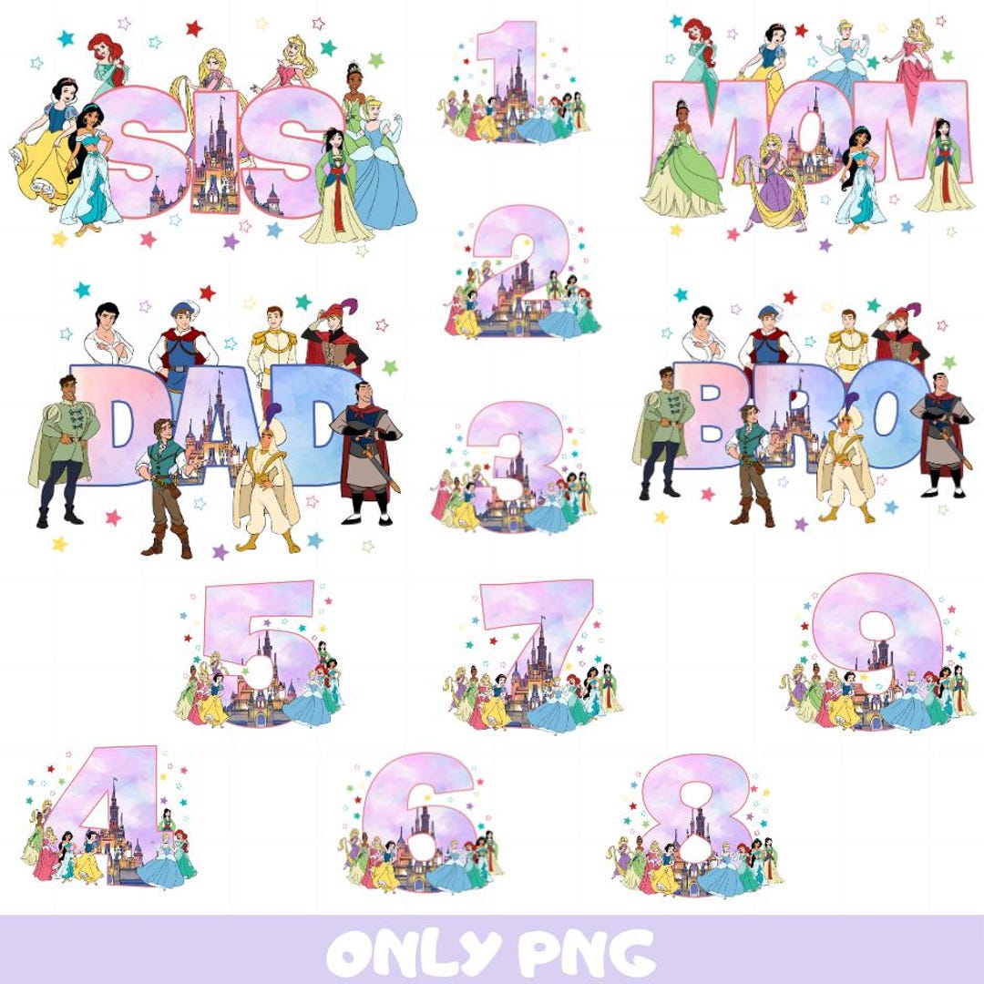 Princess Birthday Squad Png Bundle, Disney Princess Numbers Clipart ...