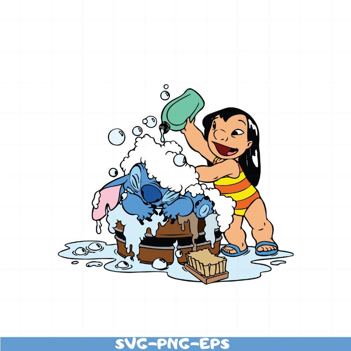 Lilo and Stitch Bubble Bath Clipart, Cute Stitch Washing PNG SVG EPS ...
