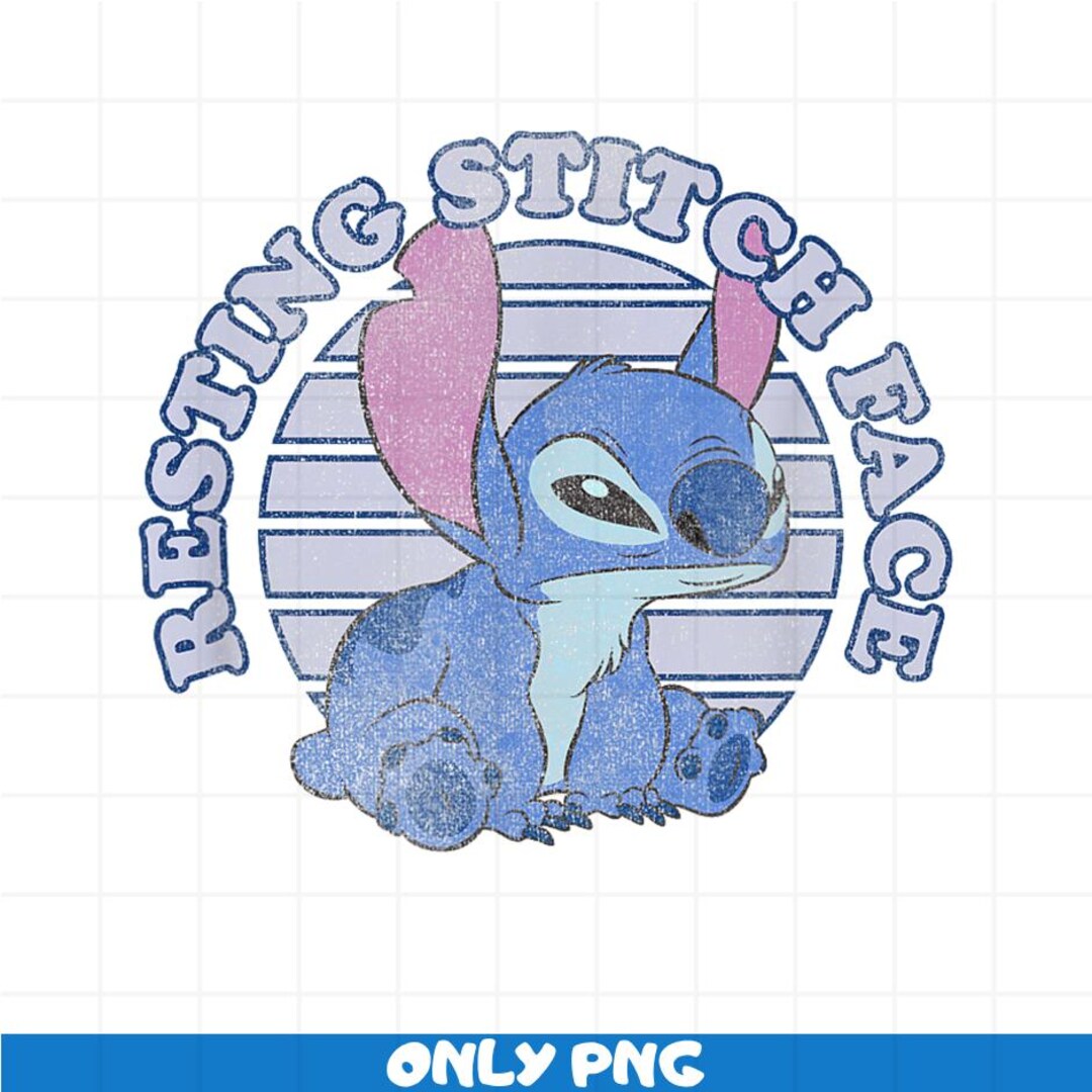 Resting Stitch Face PNG, Funny Cartoon Stitch Clipart, Cute Moody Stitch Digital Sublimation ...