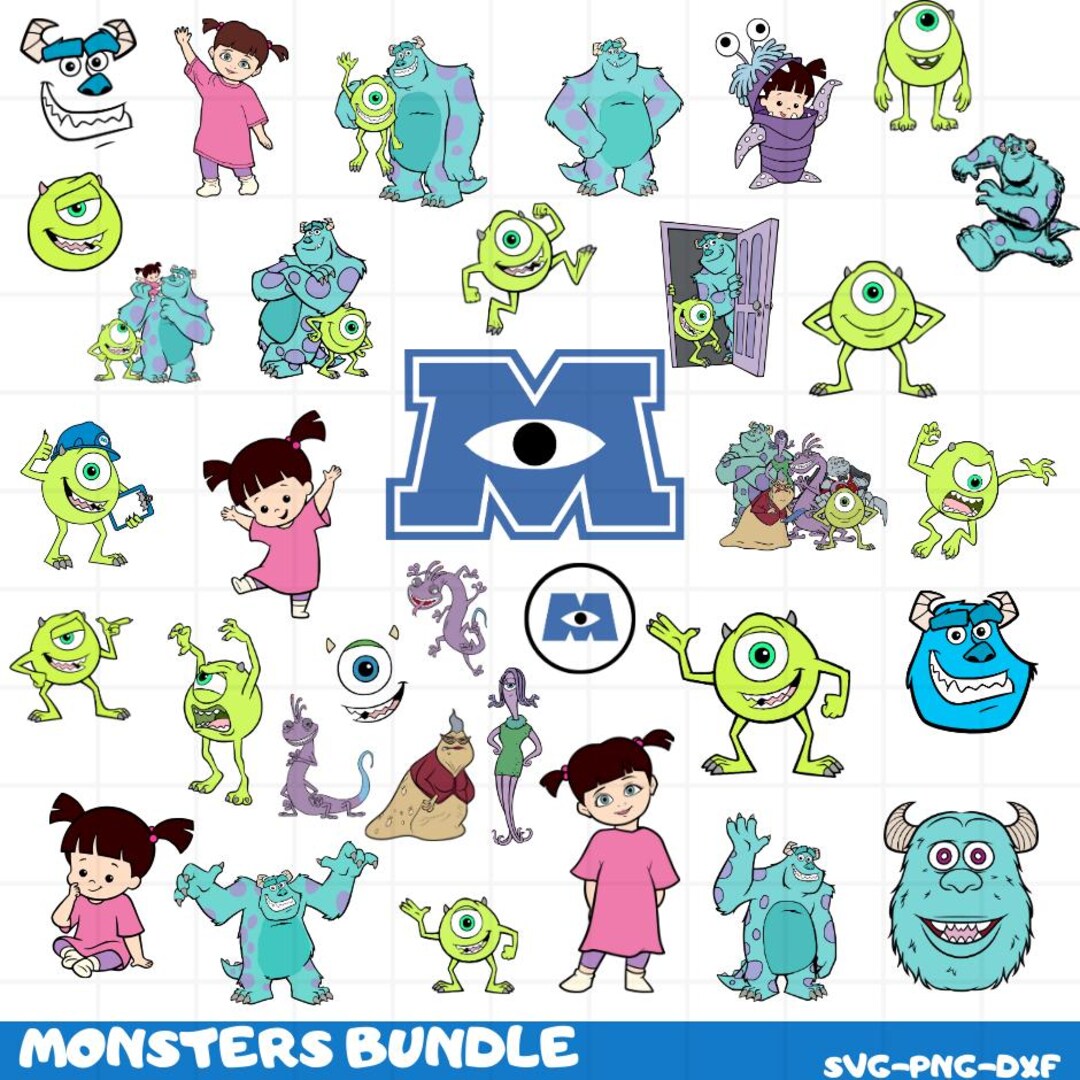 Monsters Inc Set, Monsters Png, Clipart Bundle, Monsters Layered Svg ...