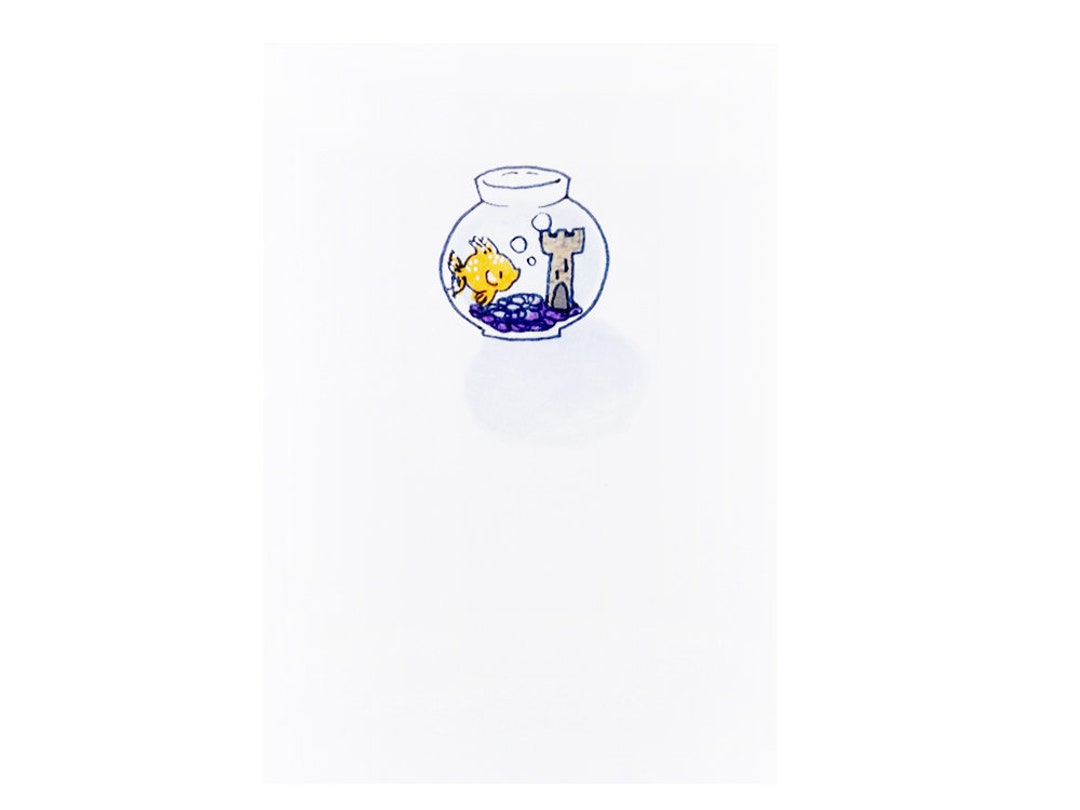 Handmade Miniature Greeting Card Gold Fish Bowl 3.75 X 2.75 Comes With ...