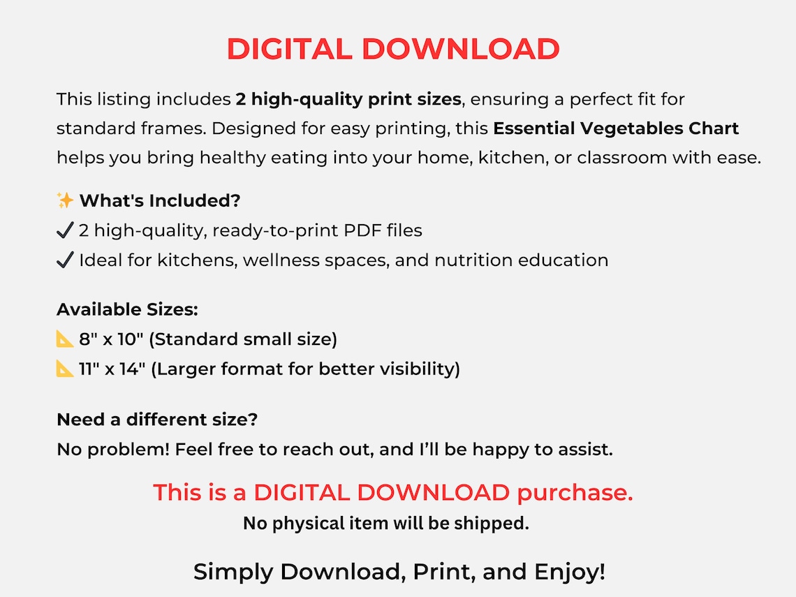 Vegetables Chart Poster: Kitchen Nutrition Art (digital Download) - Etsy UK