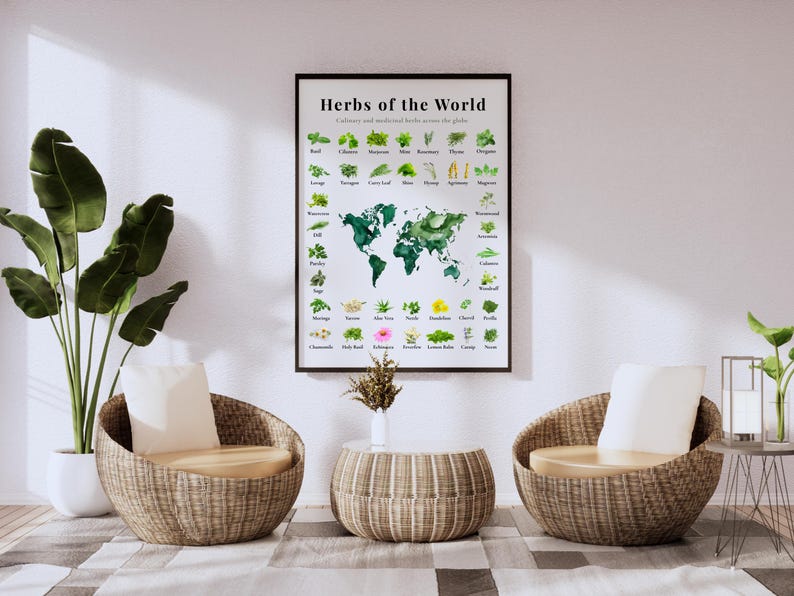 Herbs of the World Poster: Culinary & Medicinal Chart (digital Download ...