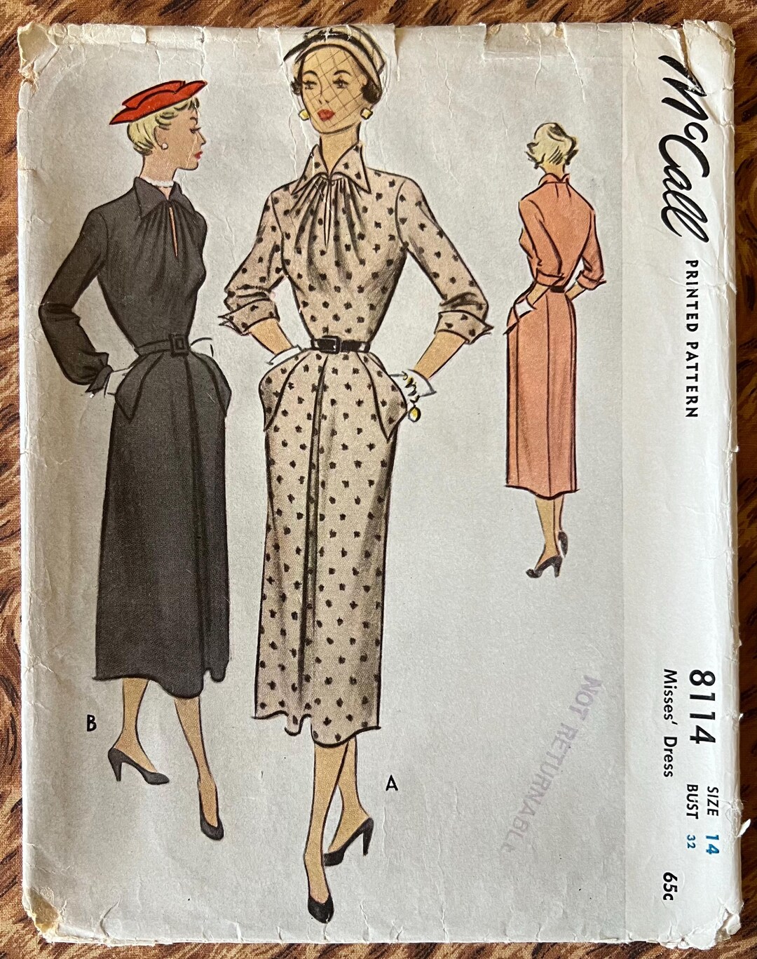 1950s Mccall Sewing Pattern 8114 - Fitted Slim Dress - Slit Neck, Wing ...