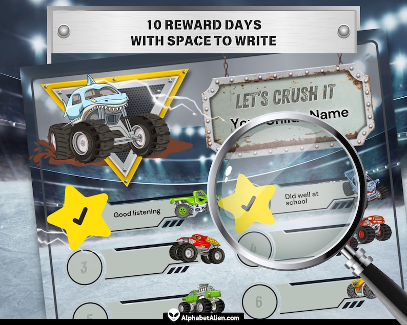 Monster Truck Reward Chart • Instant PDF Download! 10 Steps to the ...