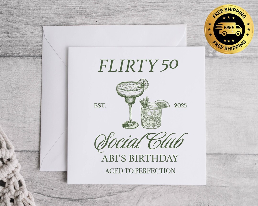 Personalised 50th Birthday Card for Her: Flirty 50 Social Club Design ...