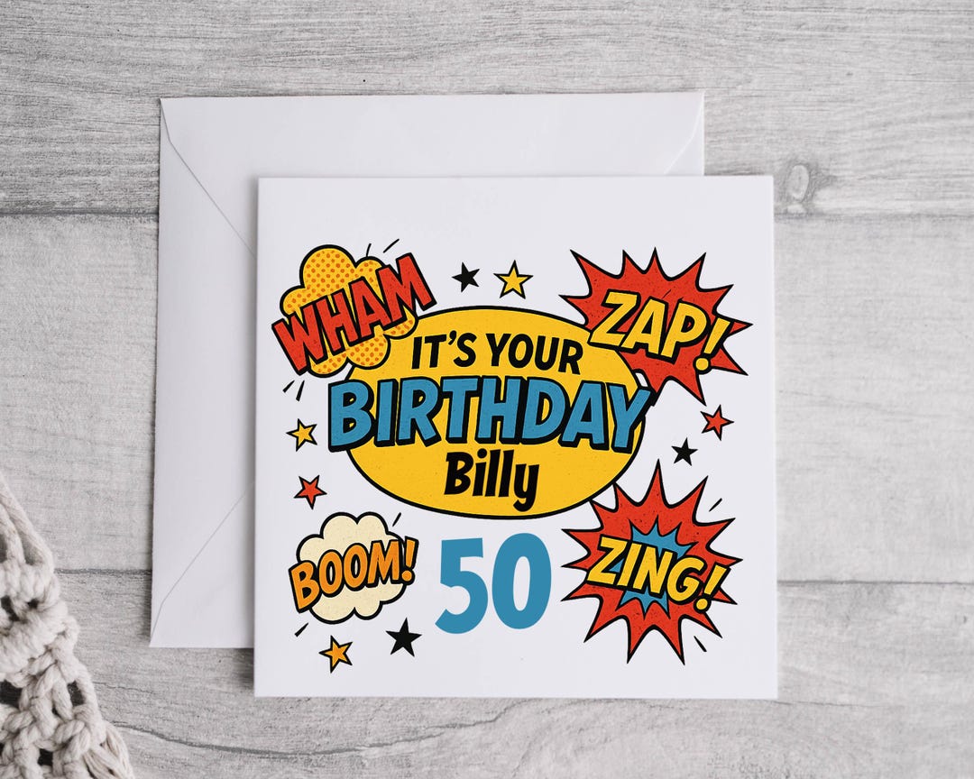 Personalised 50th Birthday Card: Retro Comic Book Style Fast UK Post ...
