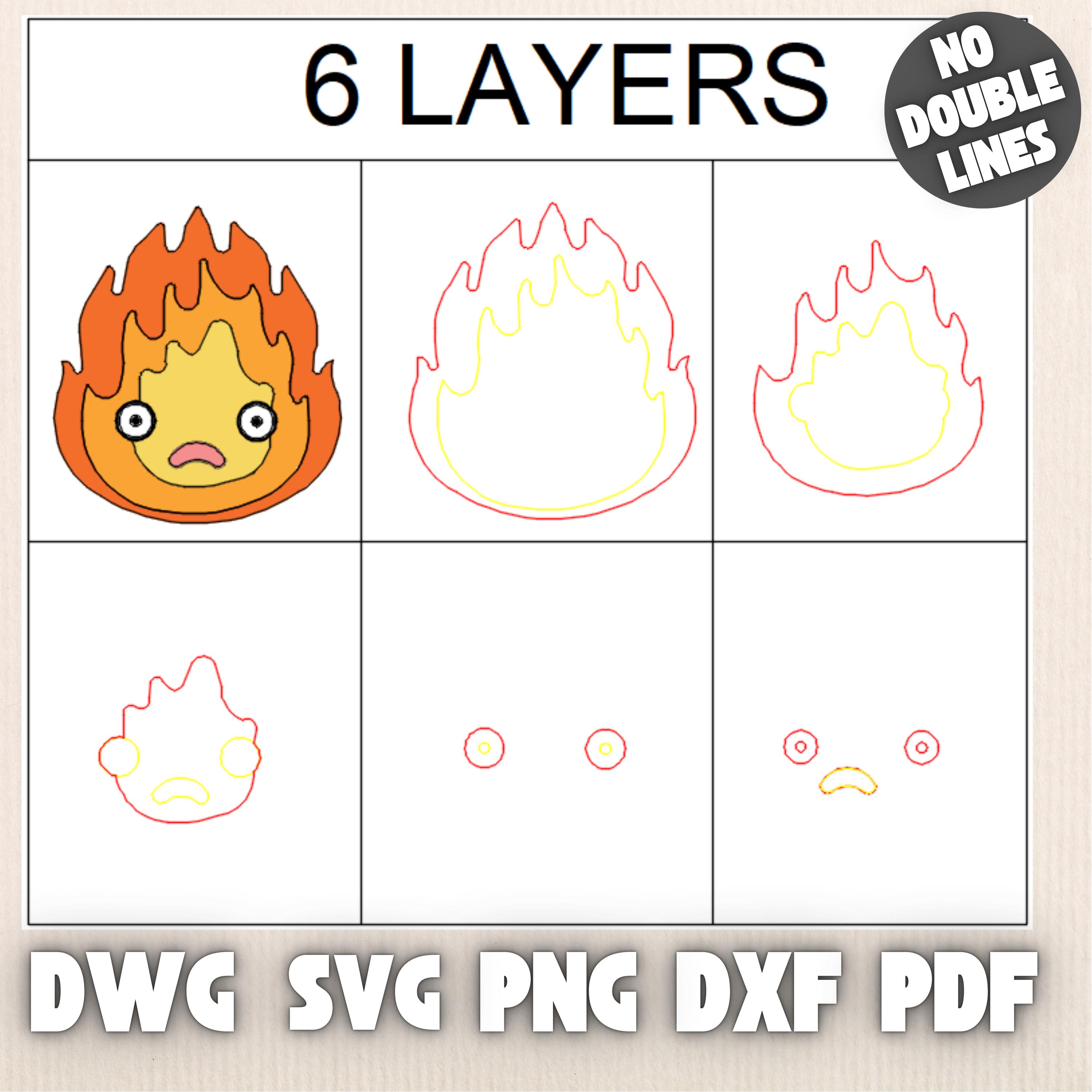 Calcifer SVG, DXF, PNG, Dwg Pdf Cut Layer File Silhouette Multilayer ...