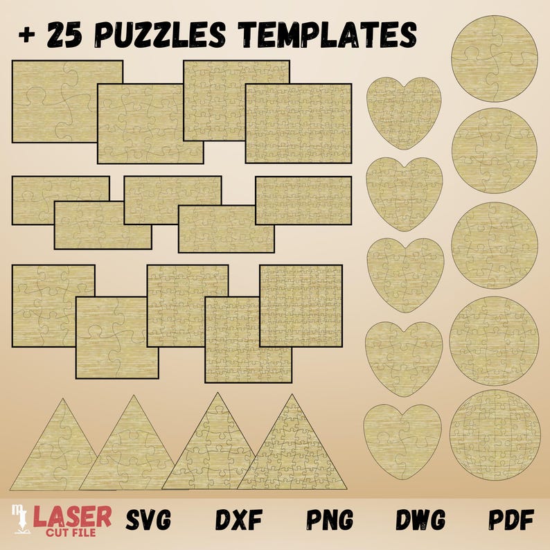 Jigsaw Puzzle Template - Laser Cut Puzzle Piece Svg Pdf Png Dxf Dwg ...
