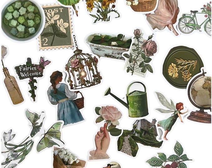 50 Pieces Whimsical Aesthetic Sticker Set – Fairies, Garden & Cottage ...