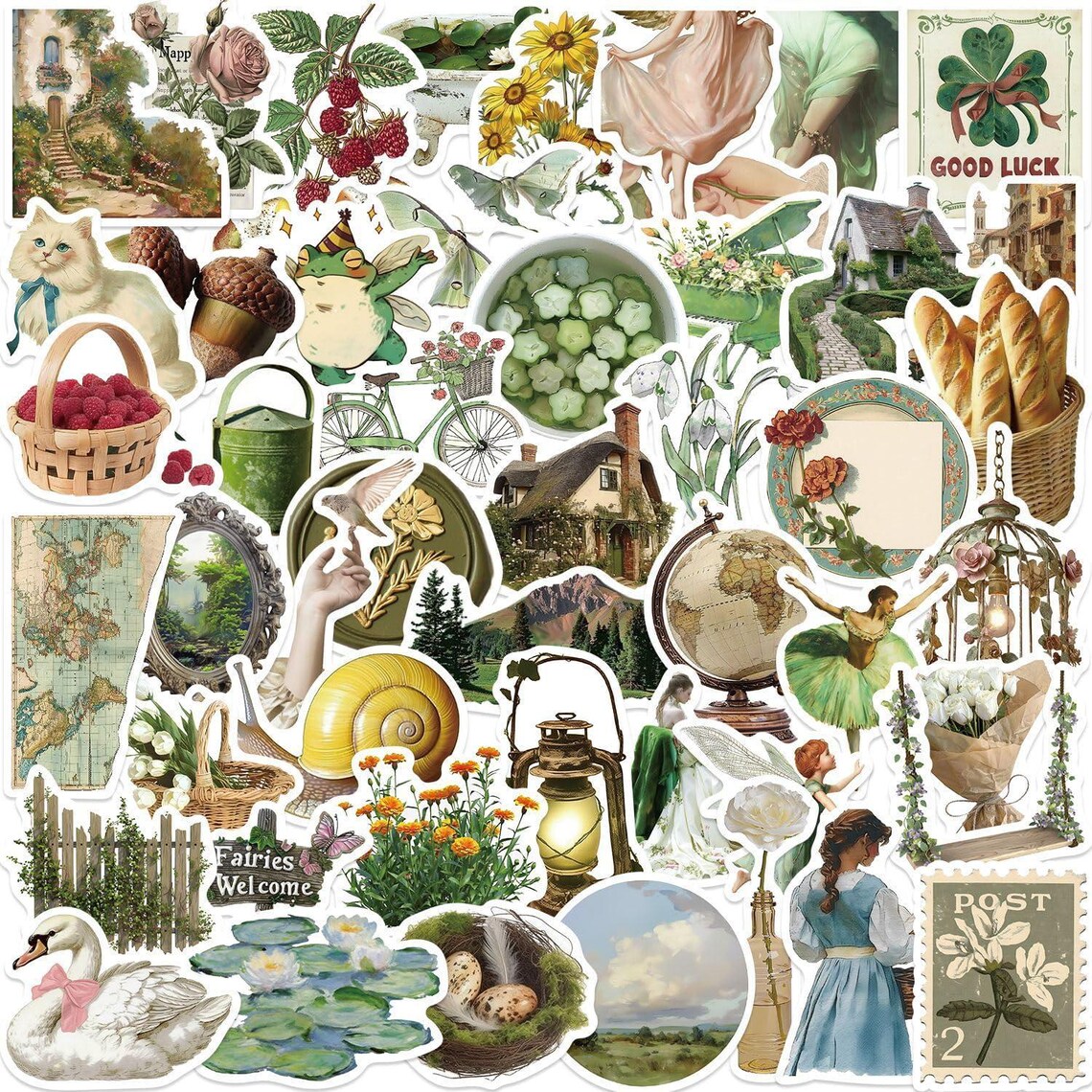 50 Pieces Whimsical Aesthetic Sticker Set – Fairies, Garden & Cottage ...