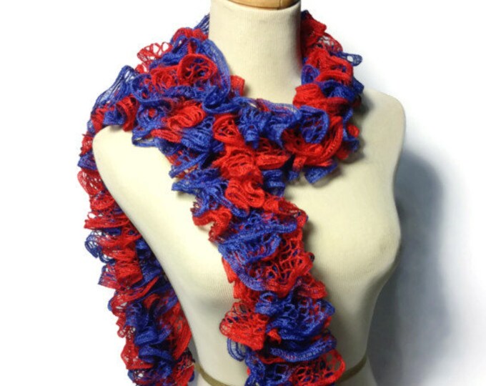 Team Colors Ruffle Scarf Hand Knit Scarf Red and Blue - Etsy