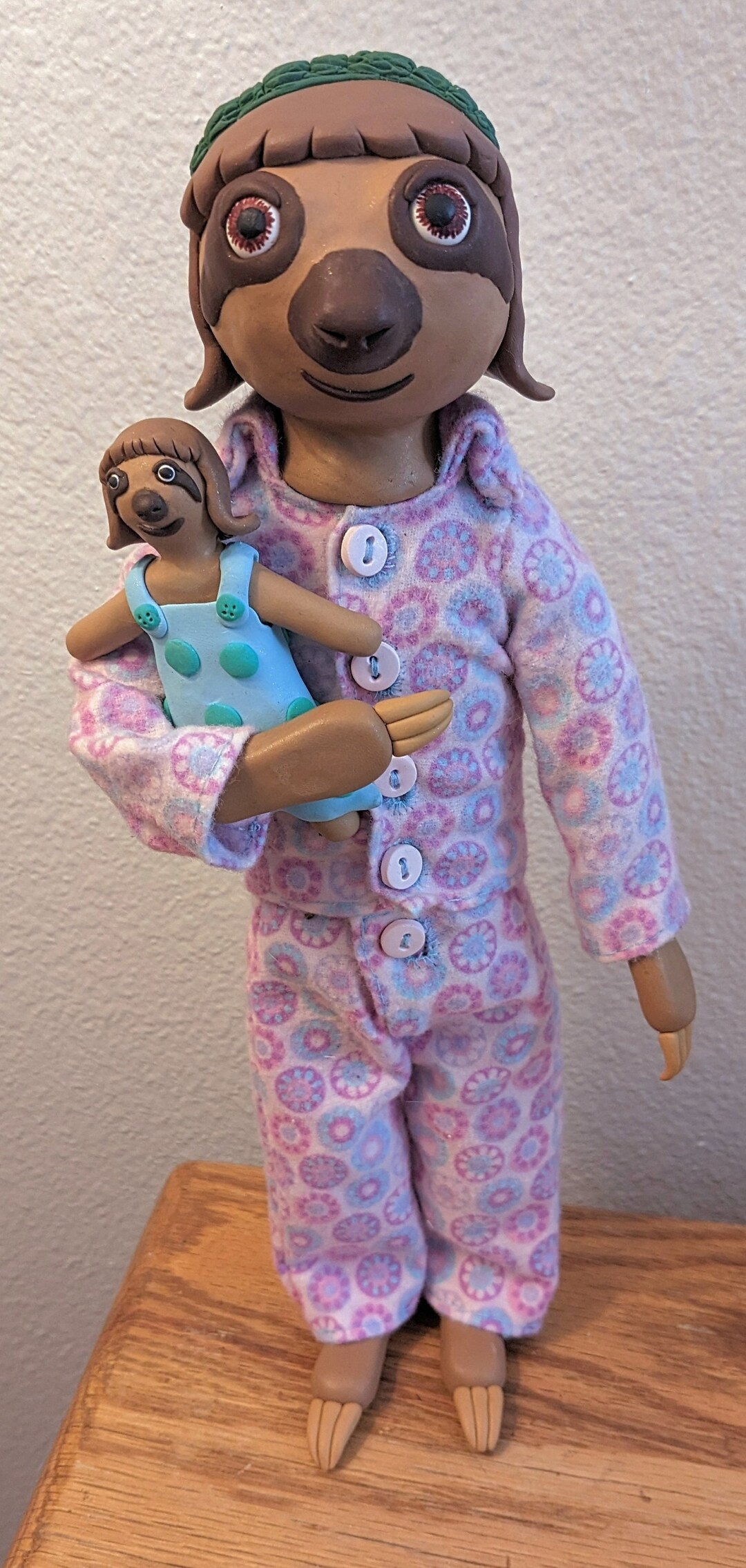 Posable Sloth Doll in Pajamas: Handmade Polymer Clay Figurine - Etsy