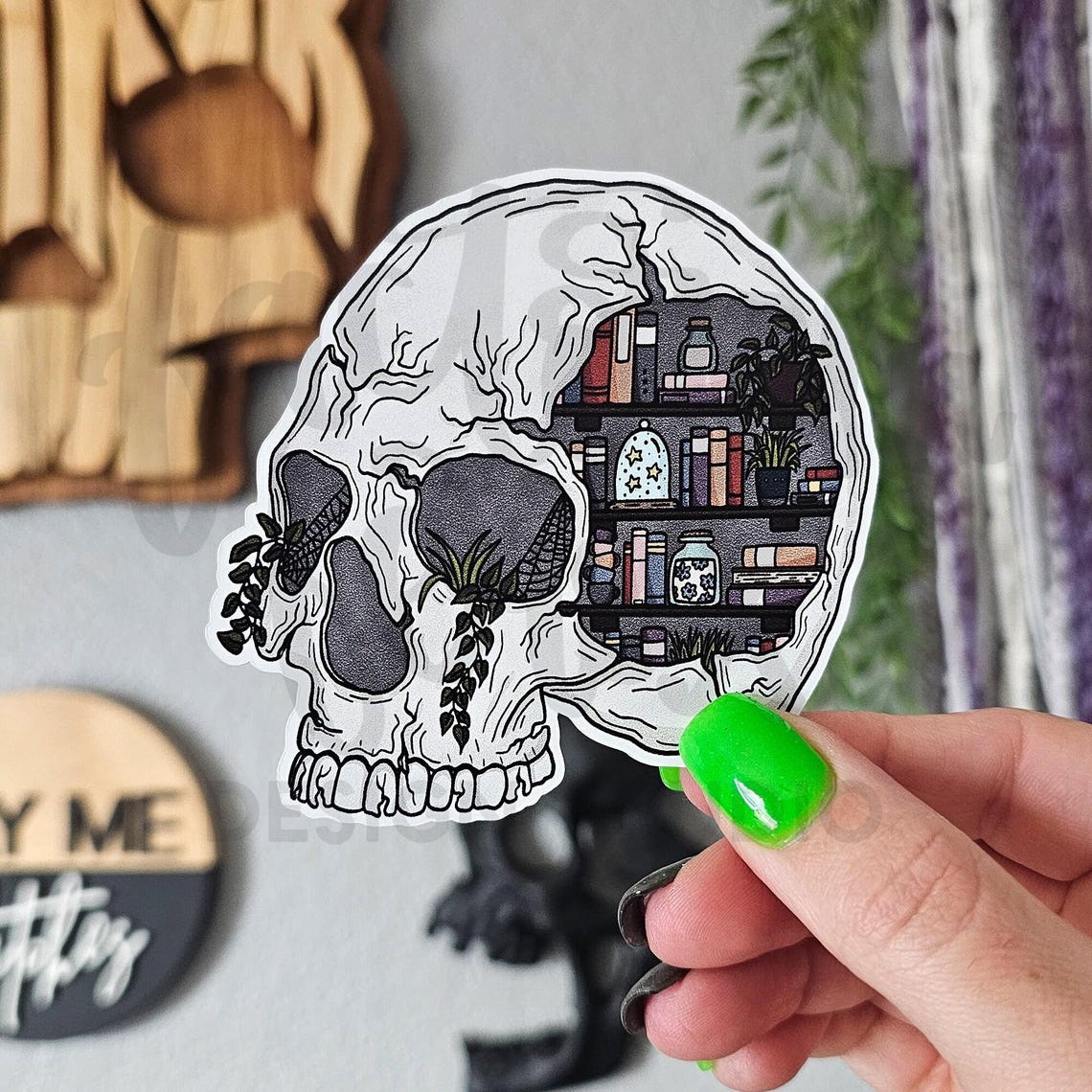 Skull Bookcase Vinyl Sticker ©, Tumbler Decal, Laptop Sticker, Window ...