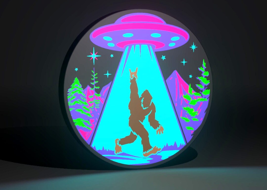 Bigfoot UFO Cyber Neon Sasquatch 3D Lightbox USB Powered LED (limited ...