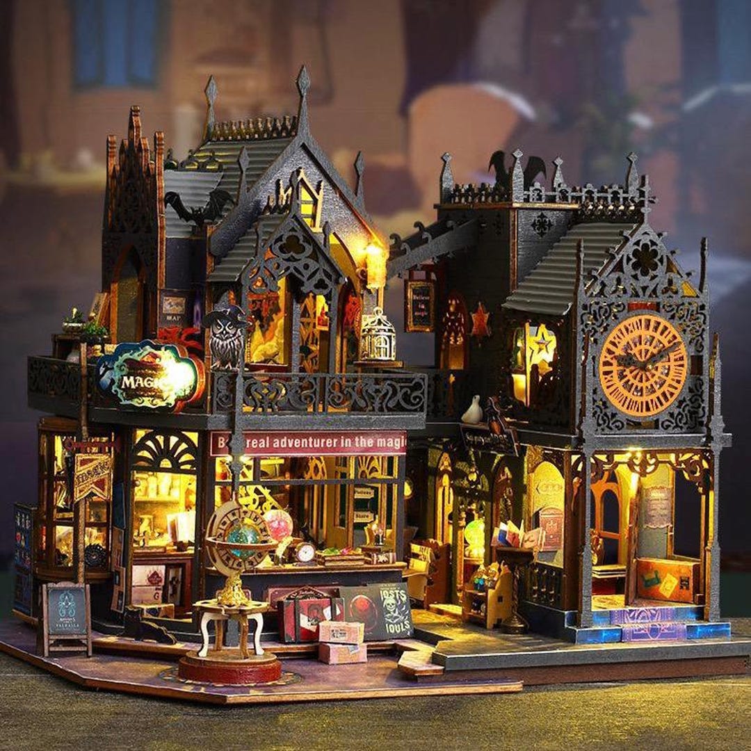 Holo Magic City Miniature House Kit | Deluxe DIY Wooden Town With LED ...
