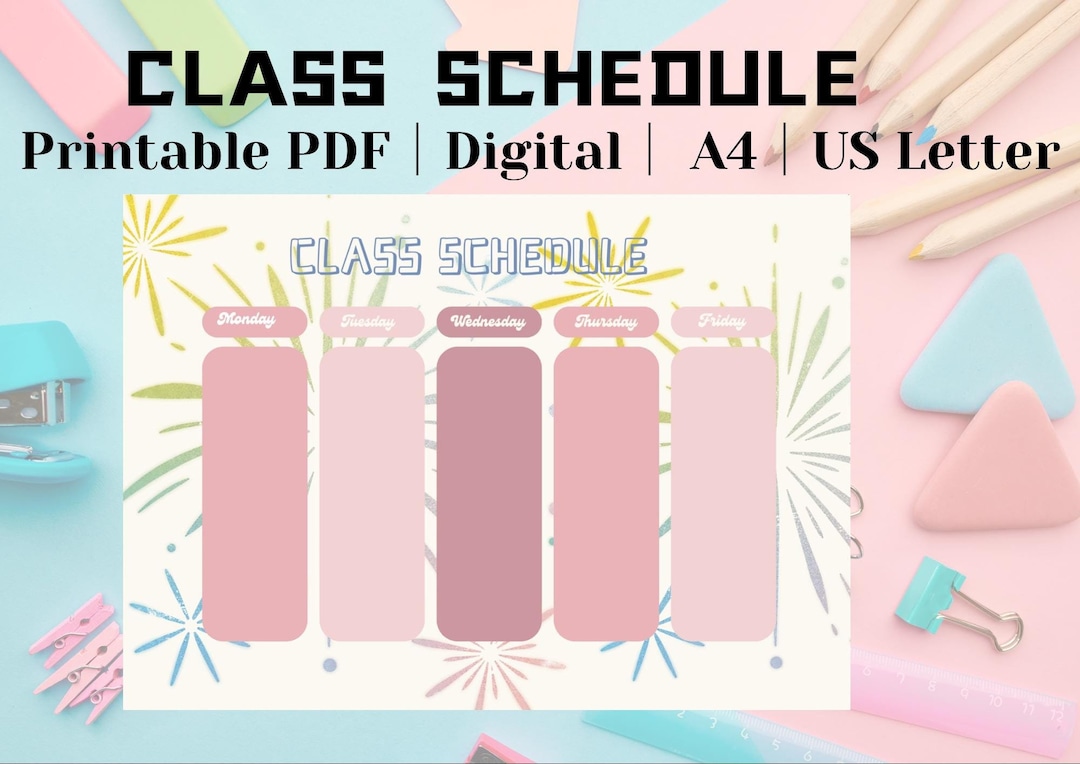 Class Schedule Template Class Schedule Printable Class Schedule Poster ...