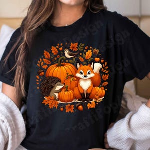 Woodland Fall Critters DTF, Cute Fox & Squirrel Autumn T-shirt Design ...