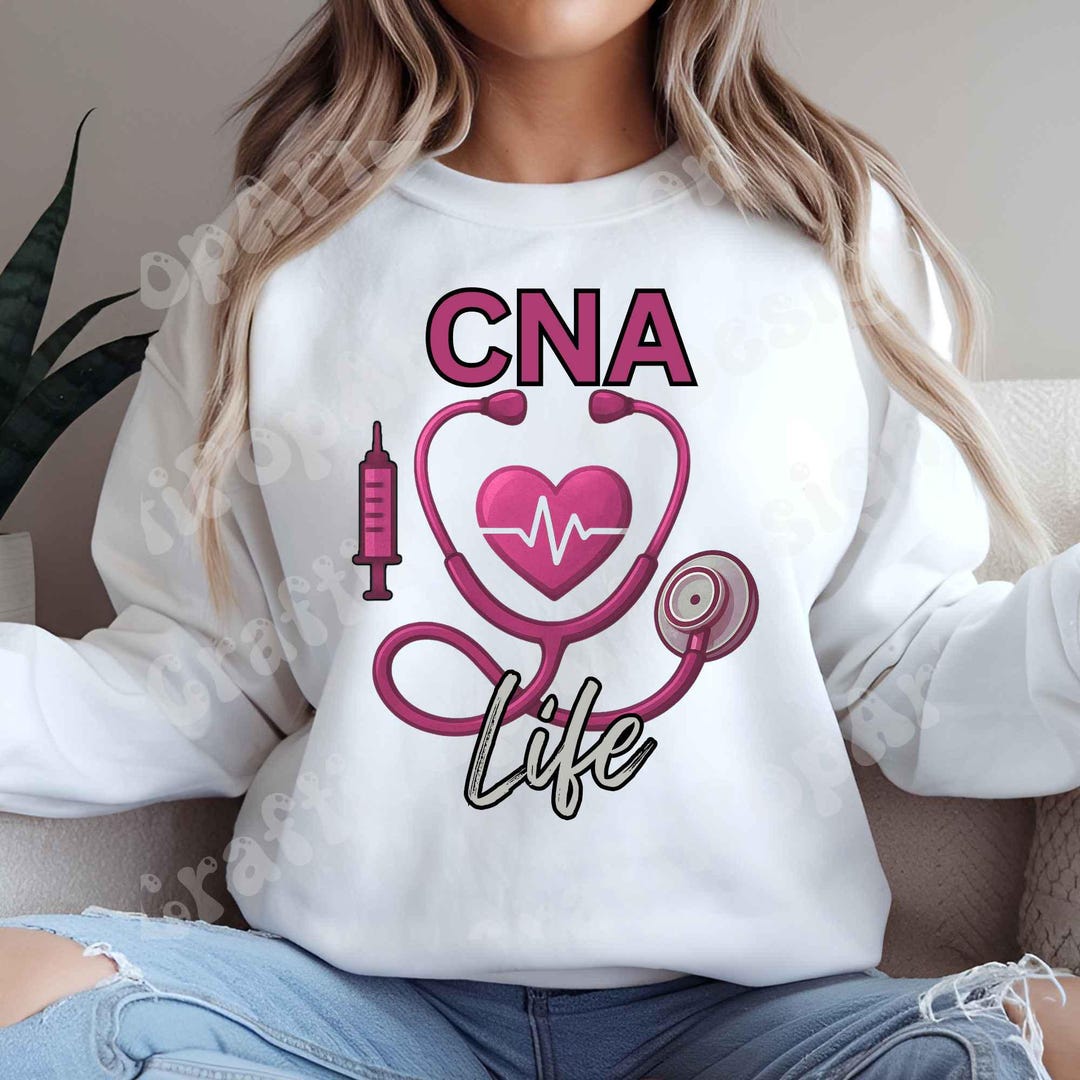 CNA Life Pink Stethoscope Heartbeat DTF, Nursing Assistant Medical ...