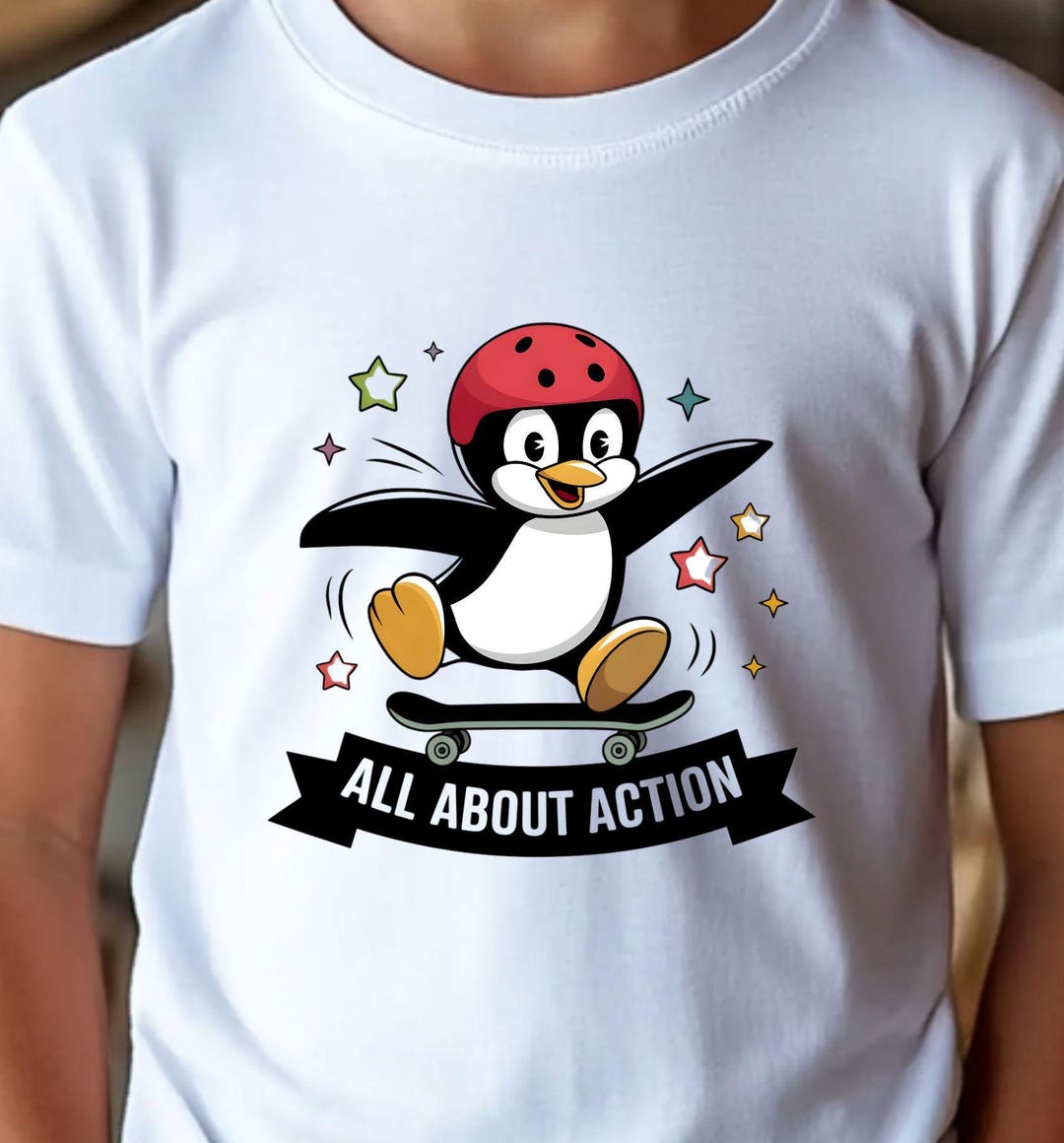 All About Action - Cute Animal - Cartoon Penguin - DTF Transfer | Ready ...