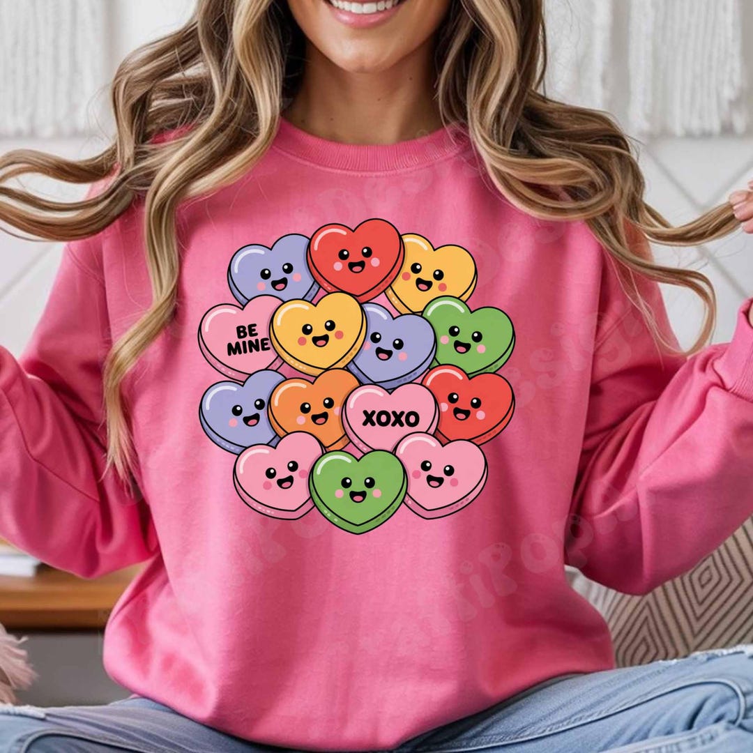 Valentine Hearts DTF, Cute Kawaii Heart Candy Cluster, Be Mine XOXO ...