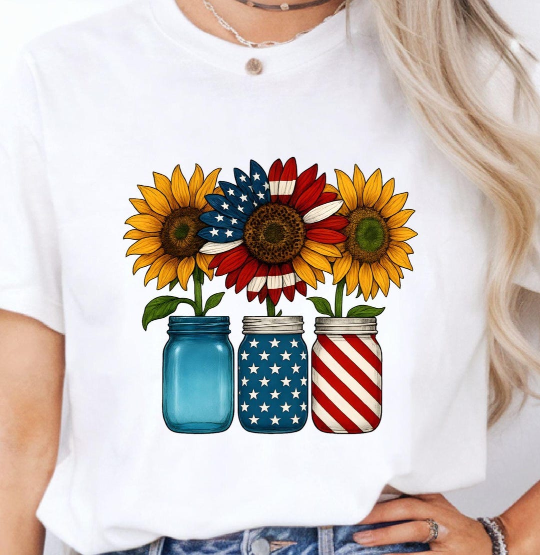 4th of July Sunflowers in Mason Jars - America - Patriot - Patriotic ...