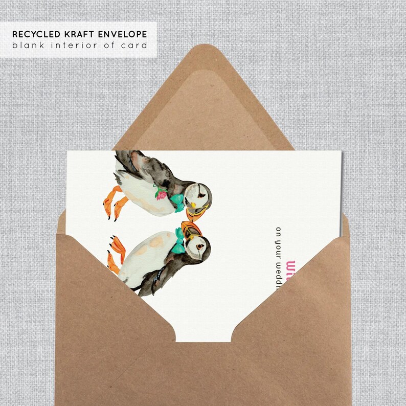 Watercolor Puffins Gay Wedding Card | Handmade Wedding Card Two Grooms ...
