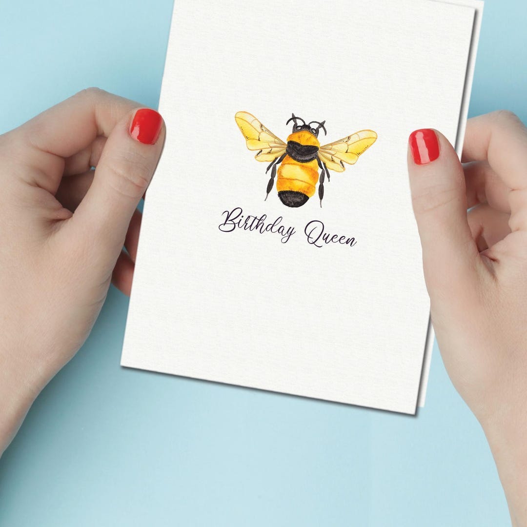 Bumble Bee Happy Birthday Card: Queen Bee Birthday Greeting Watercolor ...