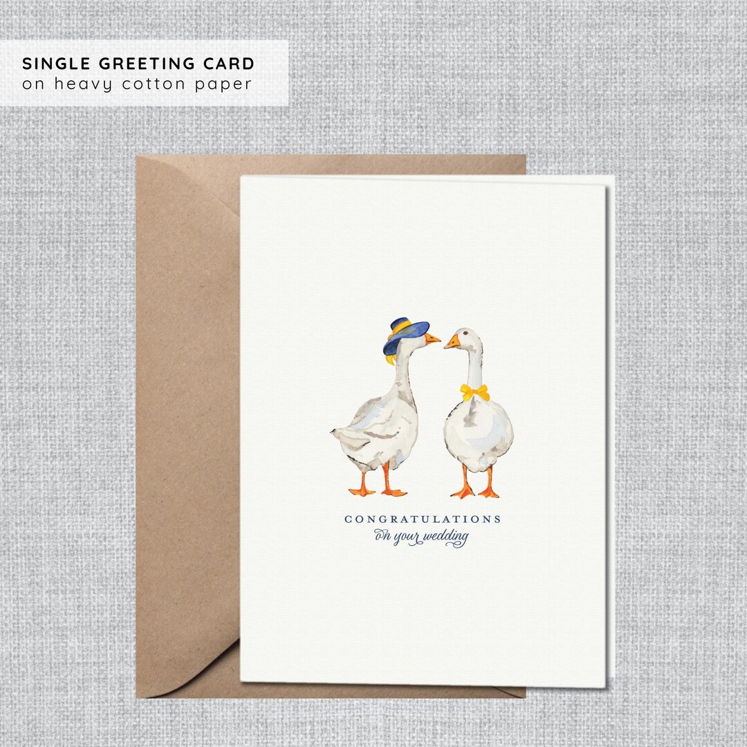 Watercolor Goose Wedding Card | Bride and Groom Geese Wedding Card ...