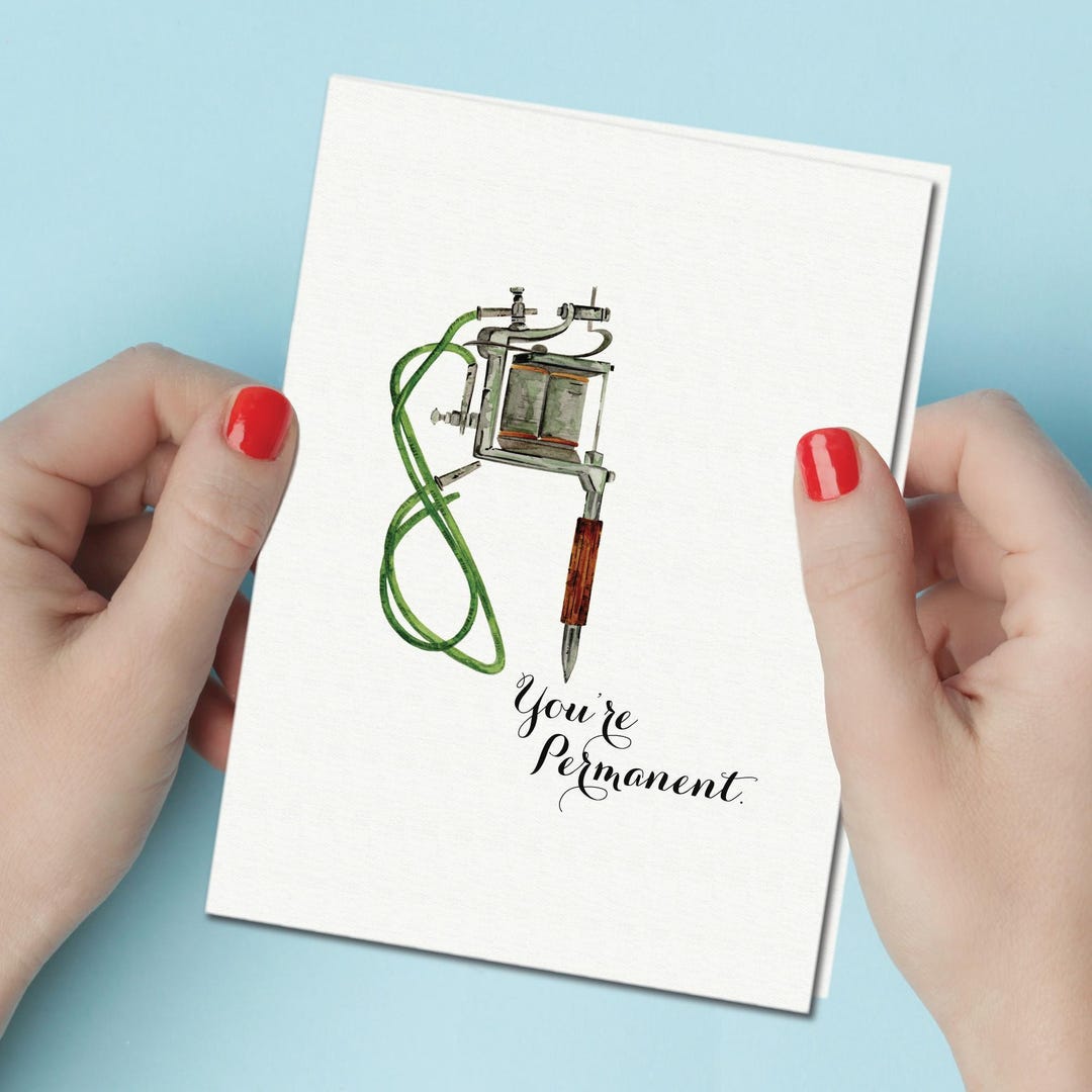 Tattoos Love Card: Watercolor Tattoo Gun Design, Funny Anniversary ...