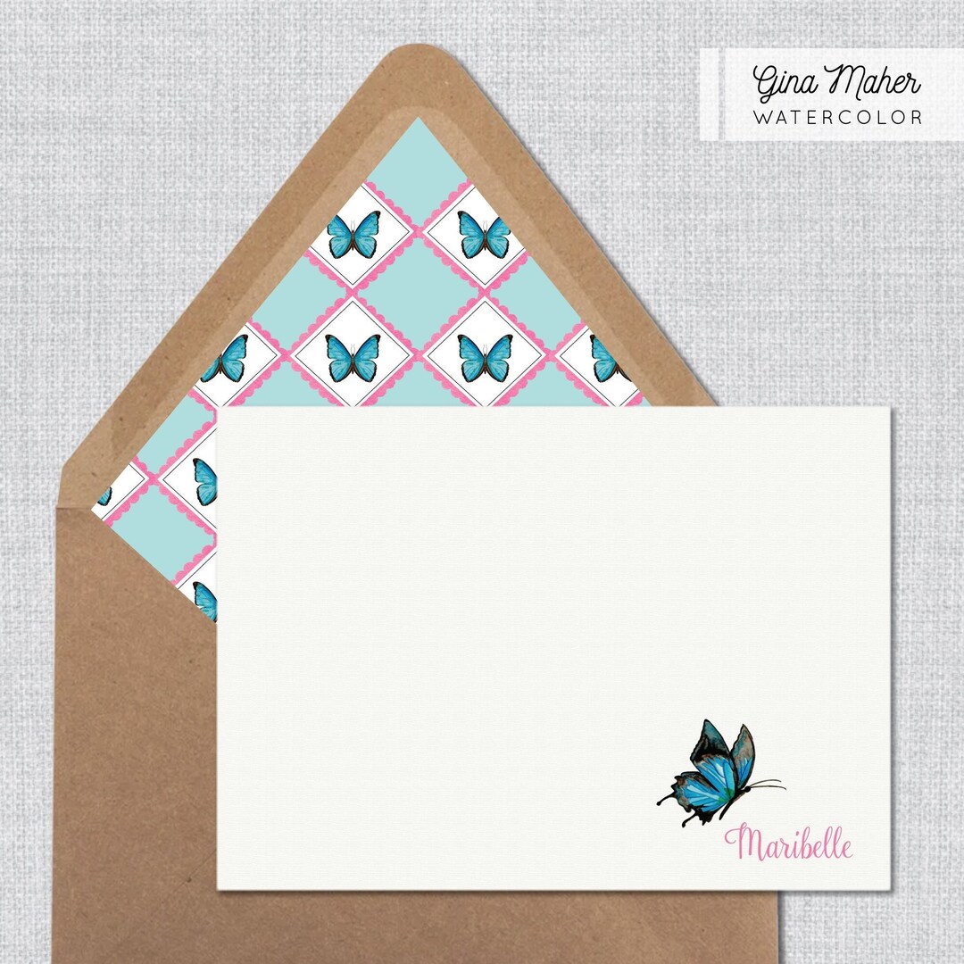 Watercolor Butterfly Personalized Stationary Butterfly Custom Note ...