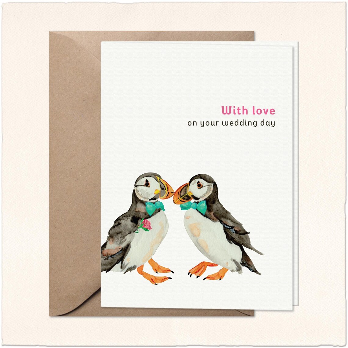 Watercolor Puffins Gay Wedding Card | Handmade Wedding Card Two Grooms ...