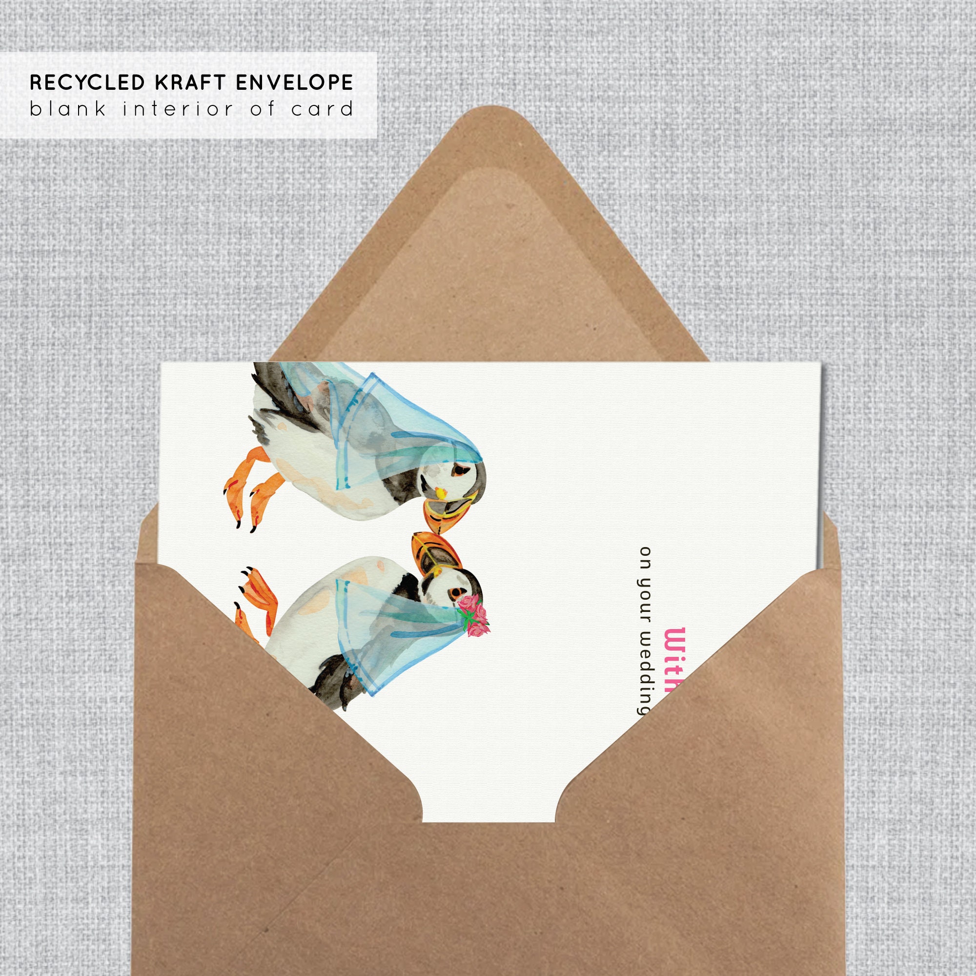 Watercolor Puffins Gay Wedding Card Handmade Wedding Card Two Brides ...