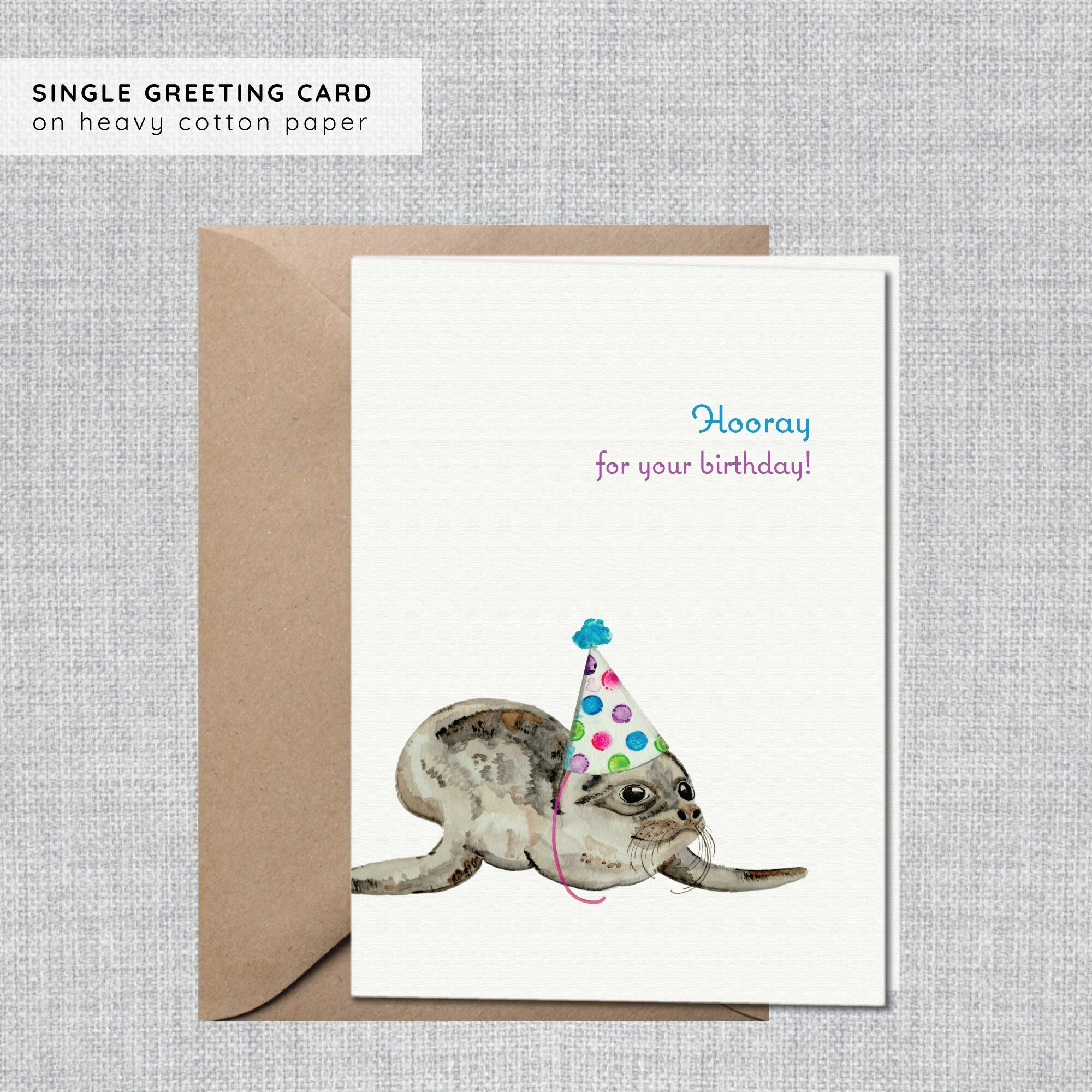 Watercolor Seal Wearing Birthday Hat Card Cute Animal Birthday Card for ...