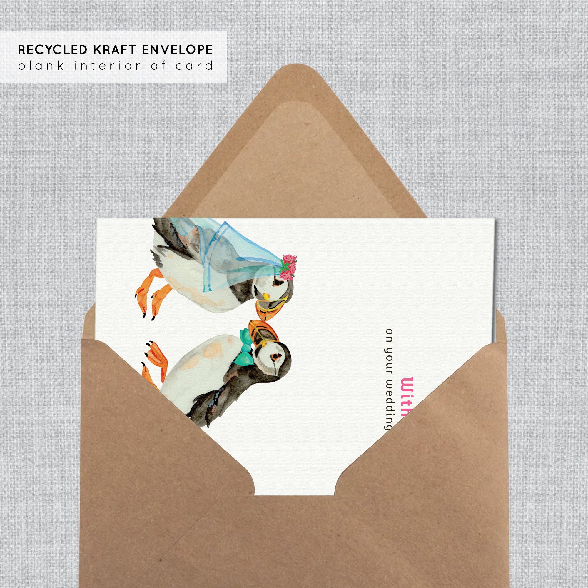 Watercolor Puffins Wedding Card Bride and Groom Puffins Wedding Card ...
