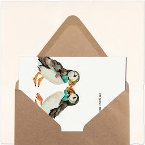 Watercolor Puffins Gay Wedding Card | Handmade Wedding Card Two Grooms ...