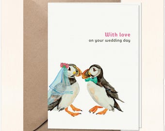 Watercolor Goose Wedding Card | Bride and Groom Geese Wedding Card ...