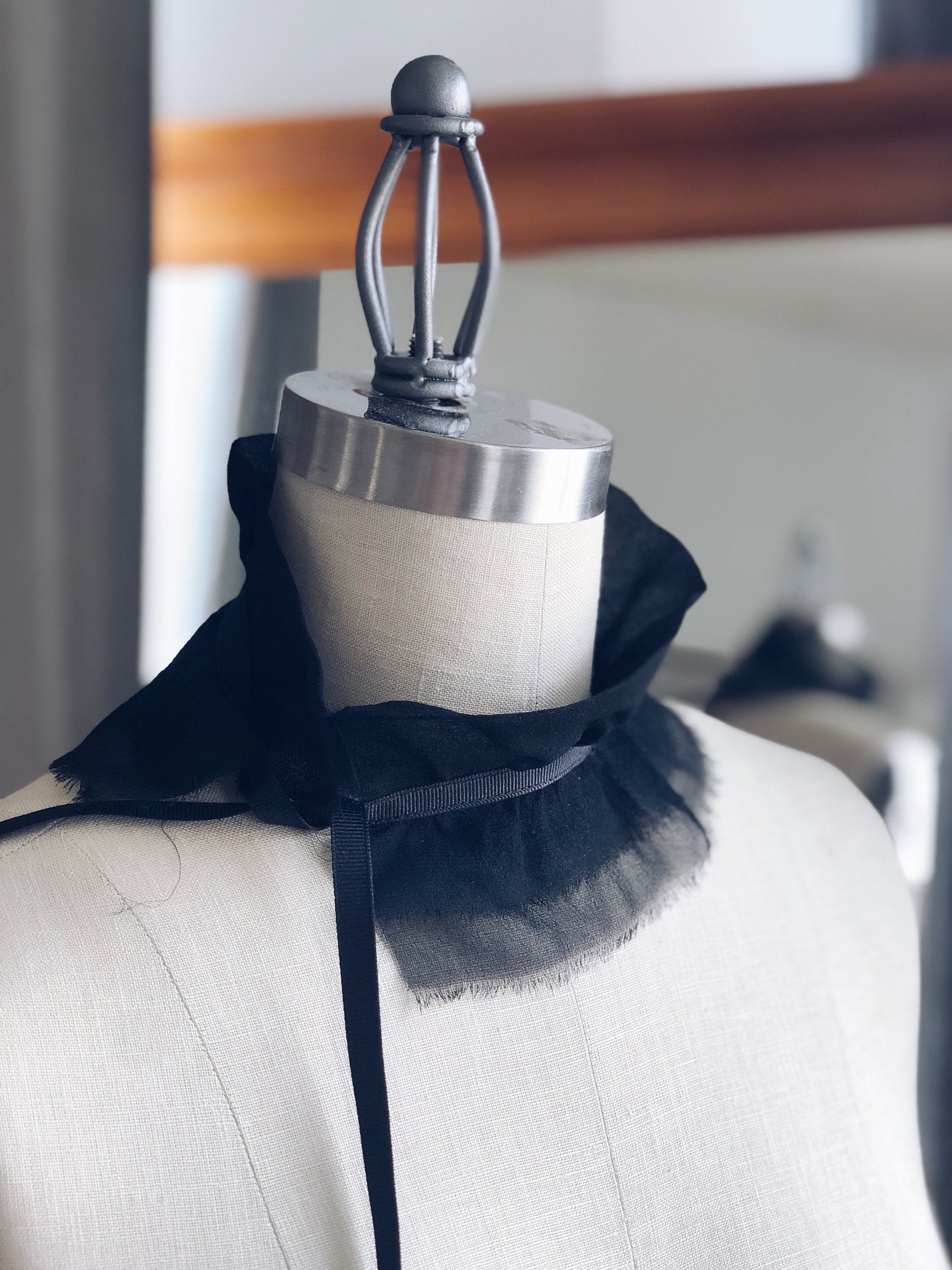 BLACK Silk COLLAR RUFF Ruffled Choker Collar/detachable Collar/silk ...