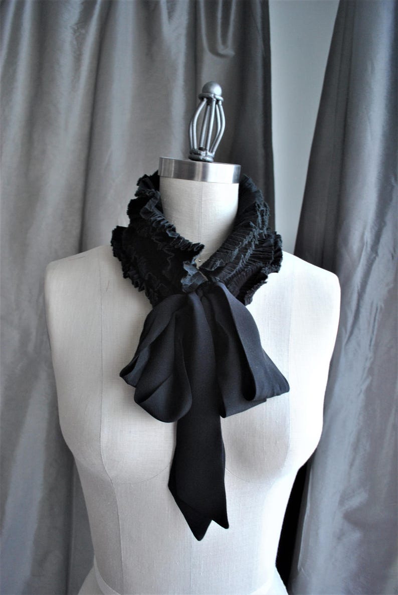 Ruffled Collar With Silk Ties/multi Use/black Collar/pleated - Etsy